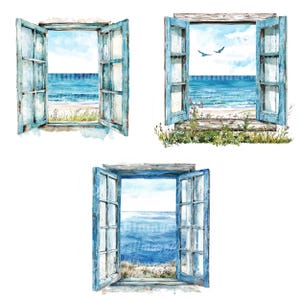24 Window Ocean View Clipart, Window to Sea Clipart, Printable ...