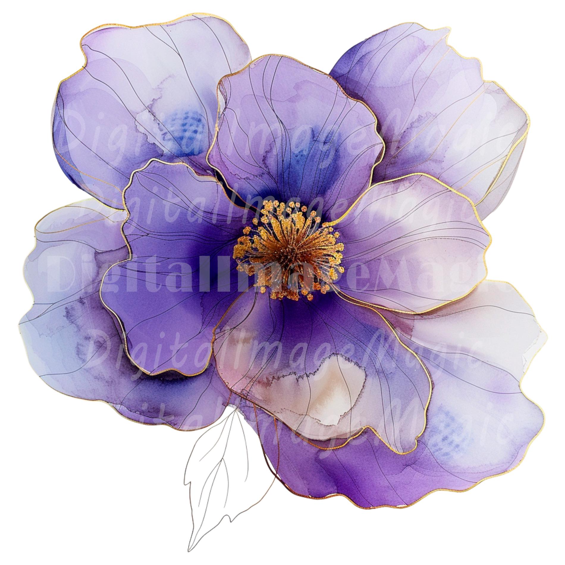 18 Abstract Purple Flowers Clipart, Printable Watercolor Clipart, High ...