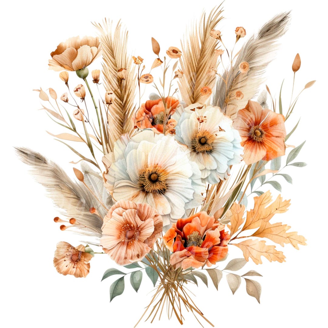 24 Boho Flowers Bouquet Clipart, Flowers Stationery, Carnations ...