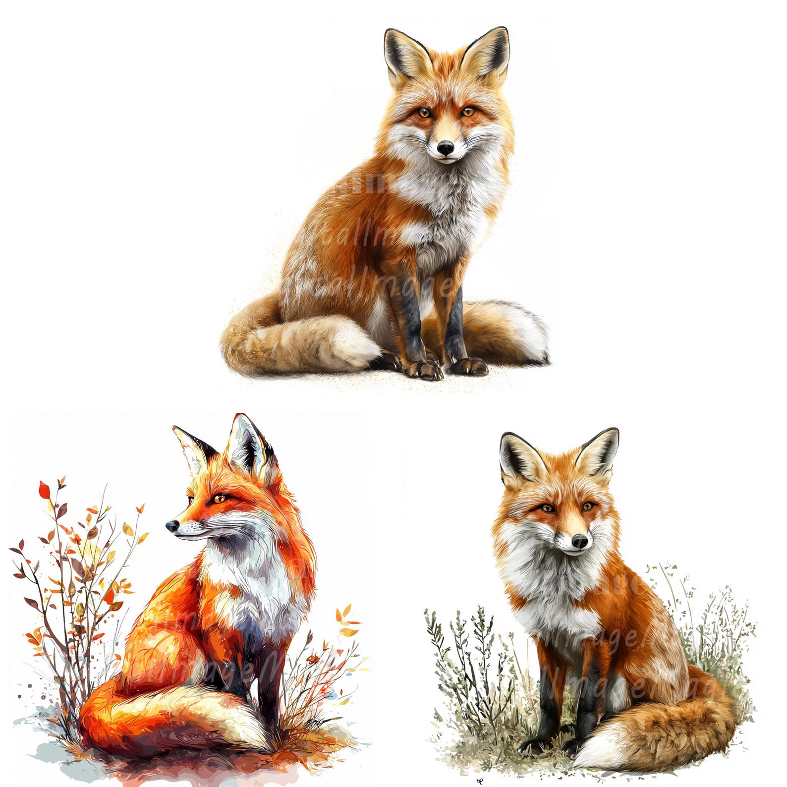 Fox in Forest Clipart, Printable Watercolor Clipart, 24 High Quality ...