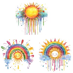 24 Sun and Rainbow Clipart, Nursery Rainbow, Printable Watercolor ...