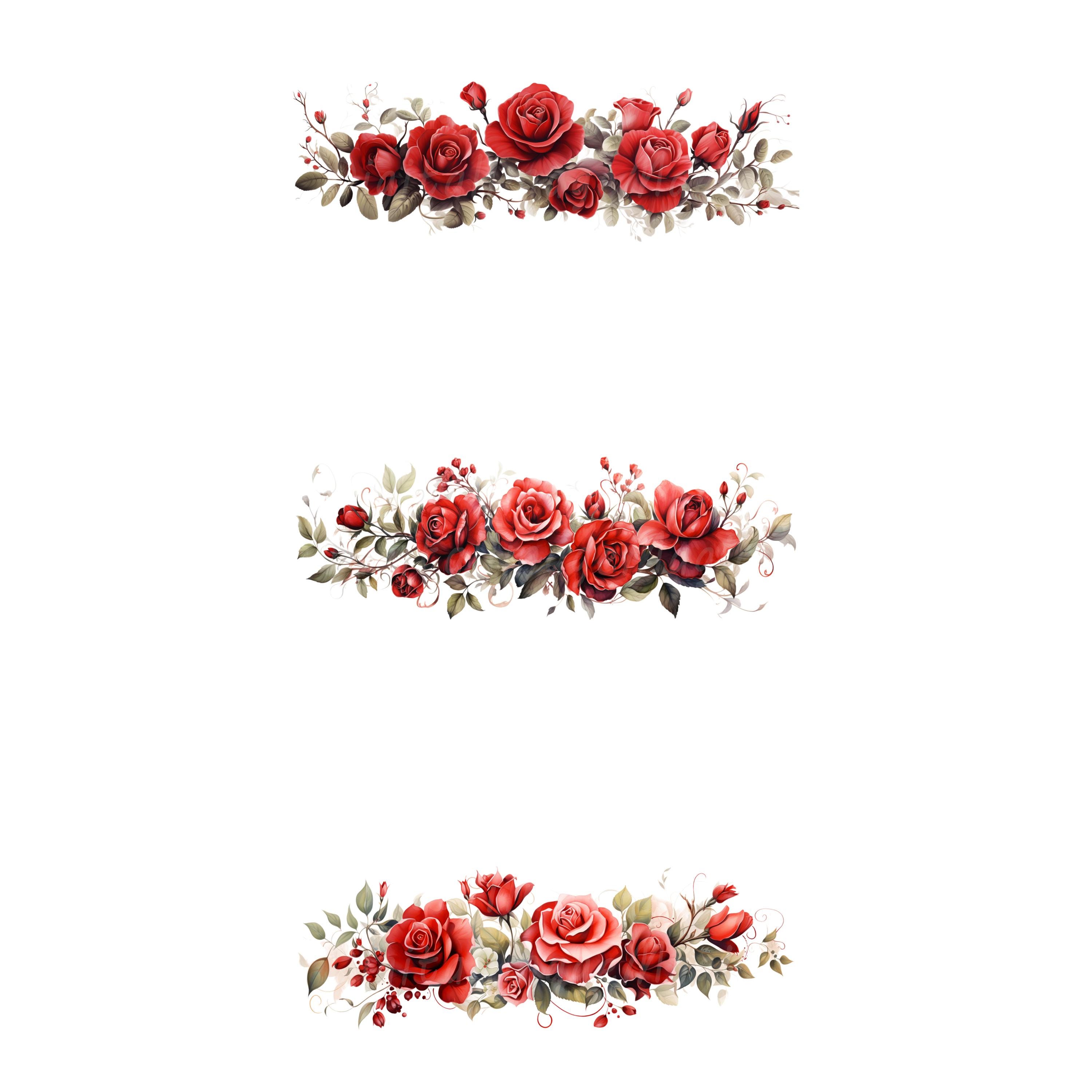 16 Rose Flower Border Clipart, Floral Border Bundle, Digital Clipart ...
