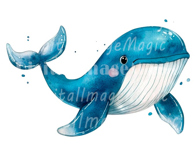 18 Baby Whale Clipart Bundle, Whale Illustration, Printable Watercolor ...