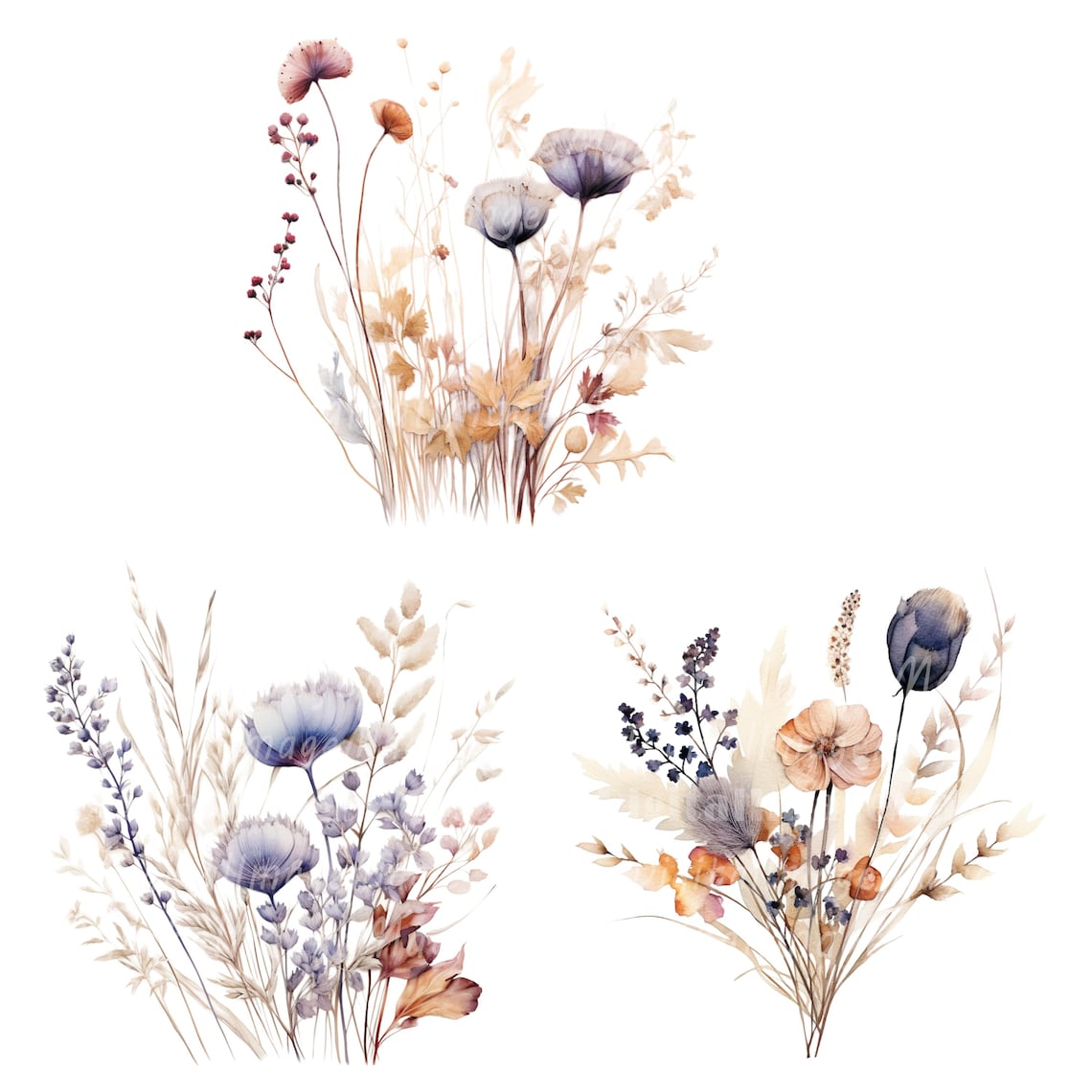 24 Boho Flowers Bouquet Clipart, Flowers Wall Art, Minimalistic ...