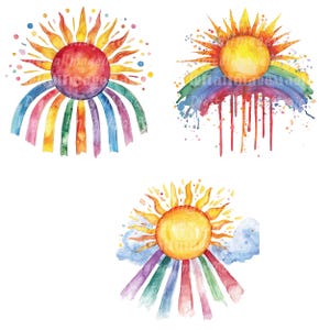 24 Sun and Rainbow Clipart, Nursery Rainbow, Printable Watercolor ...