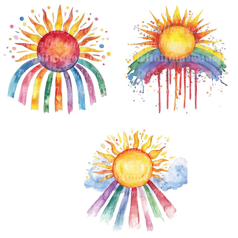 24 Sun and Rainbow Clipart, Nursery Rainbow, Printable Watercolor ...