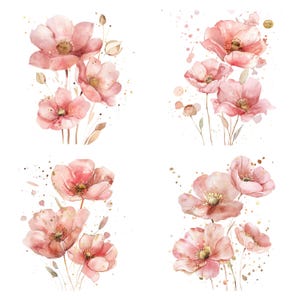 16 Abstract Flowers Clipart, Pink Gold Flower, Flowers Print, Printable ...