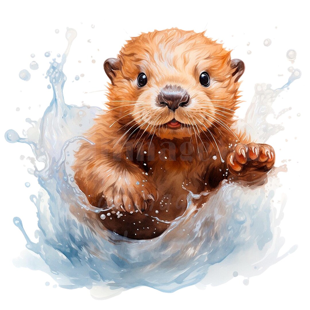 19 Otter Swimming Clipart, Printable Watercolor Clipart, High Quality Png/jpgs, Digital Download ...