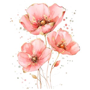 16 Abstract Flowers Clipart, Pink Gold Flower, Flowers Print, Printable ...