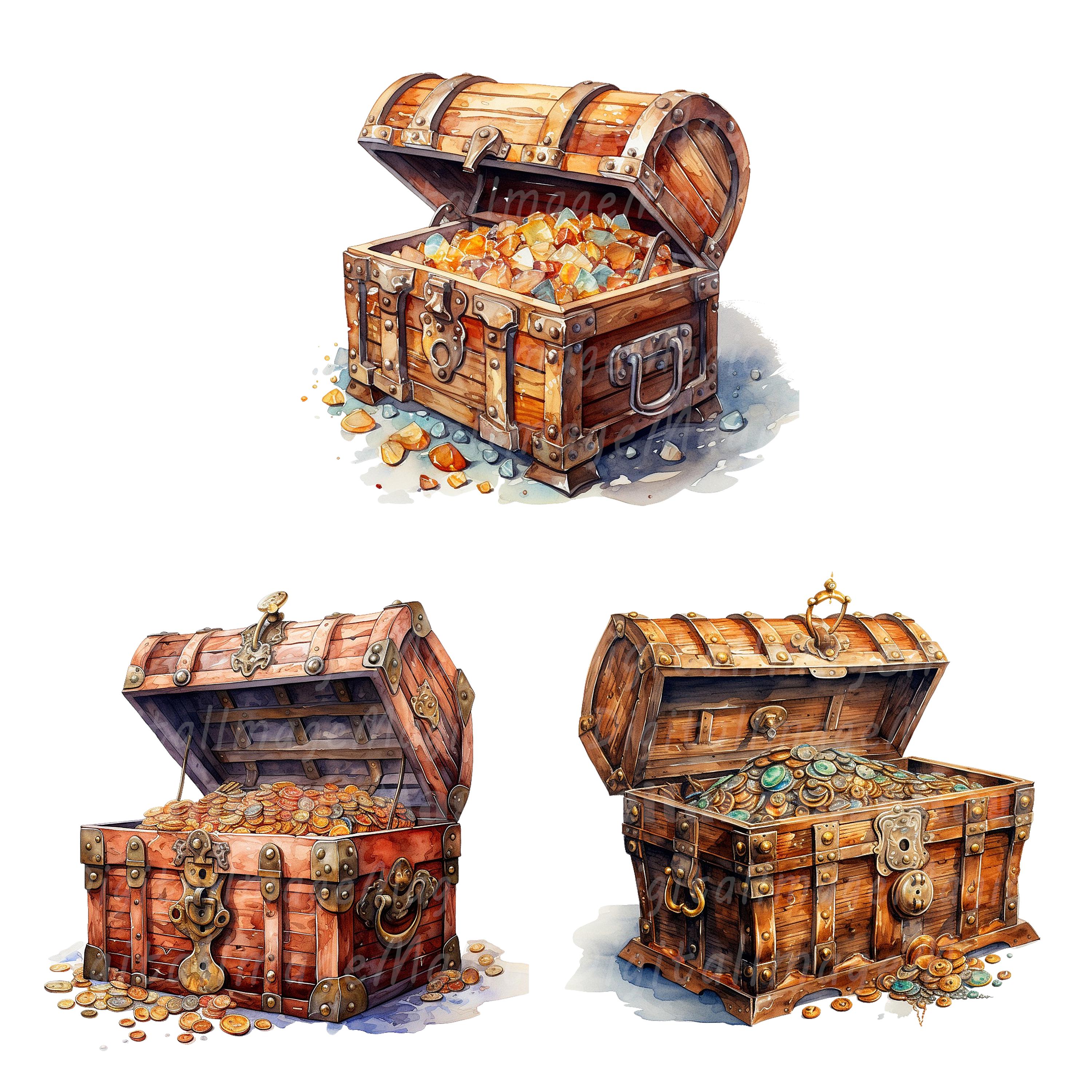 18 Treasure Chest Clipart, Pirate Chest, Printable Watercolor Clipart ...