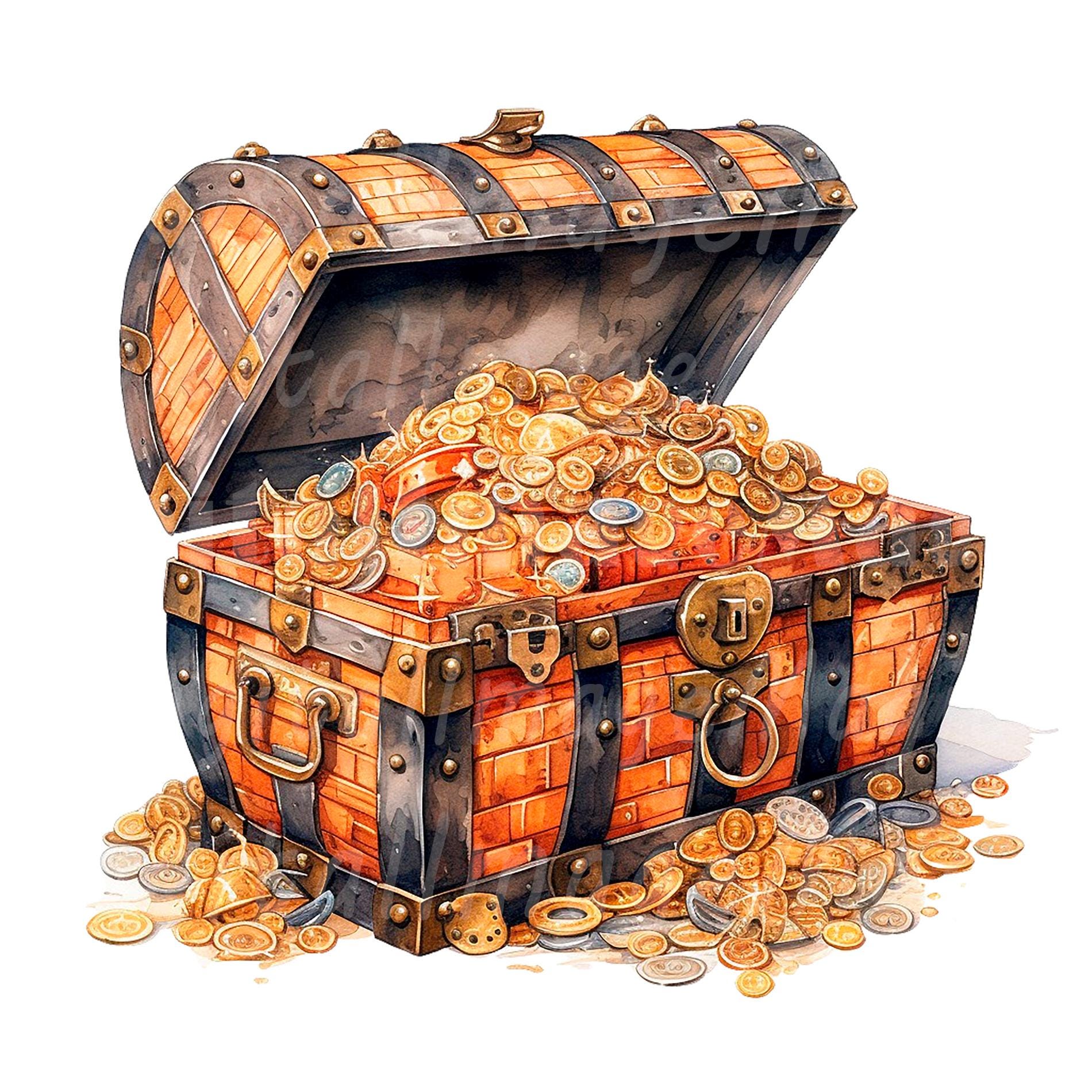 18 Treasure Chest Clipart, Pirate Chest, Printable Watercolor Clipart ...