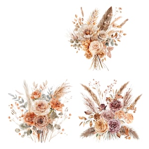 24 Boho Flowers Bouquet Clipart, Flowers Stationery, Roses, Printable ...