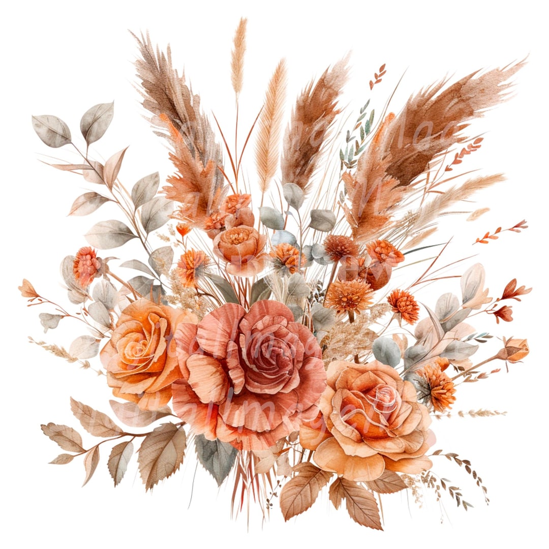 18 Boho Flowers Bouquet Clipart, Flowers Wall Art, Elegant, Printable ...