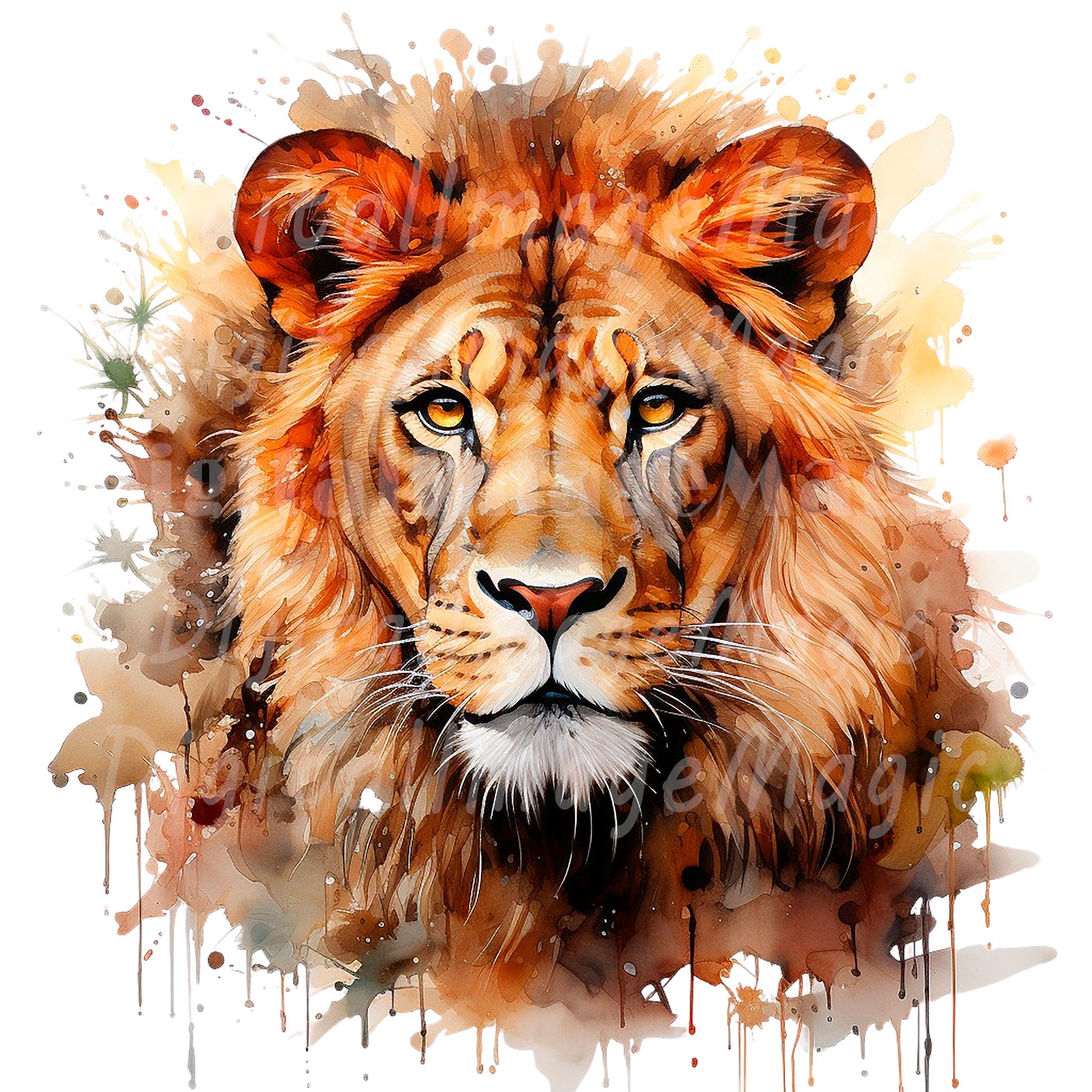 12 Lion Clipart, Watercolor Lion, Printable Watercolor Clipart, 12 High ...