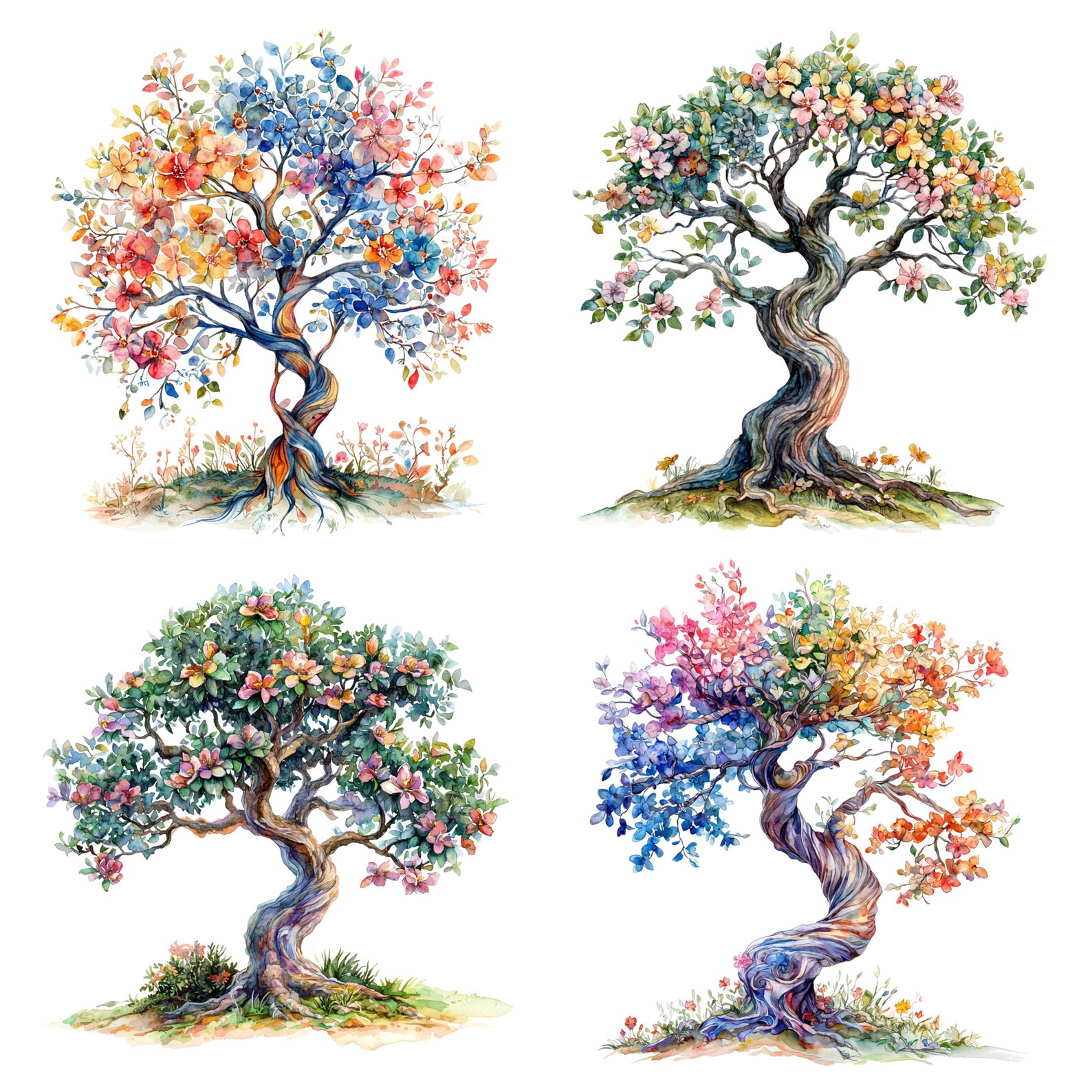 18 Mythical Tree Clipart, Floral Tree Print, Printable Watercolor ...