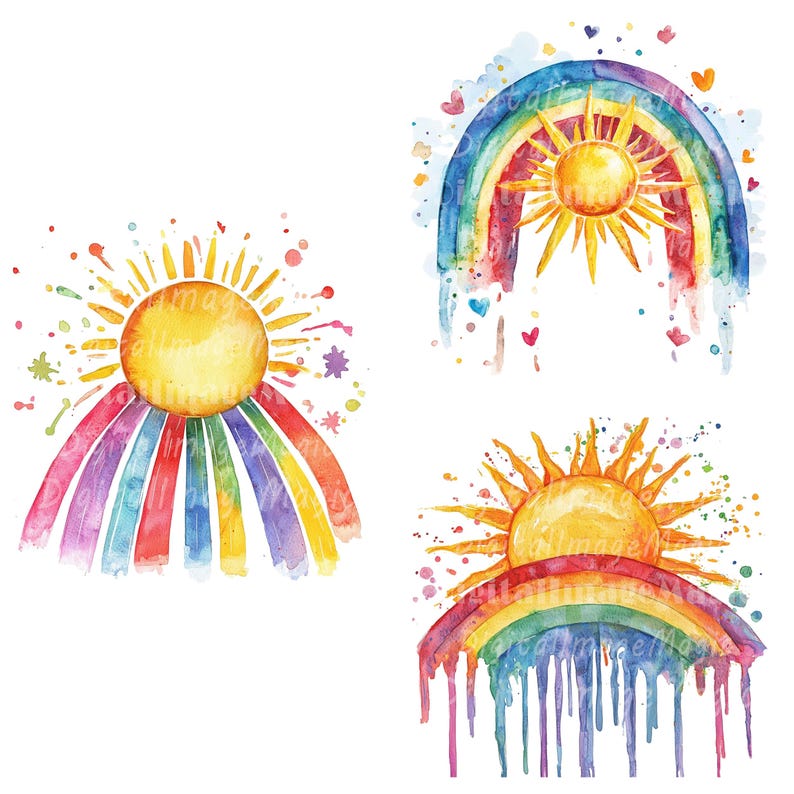 24 Sun and Rainbow Clipart, Nursery Rainbow, Printable Watercolor ...