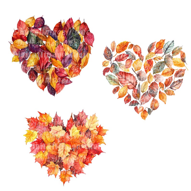 24 Autumn Leaves Heart Clipart, Fall Leaves Heart, Digital Clipart ...