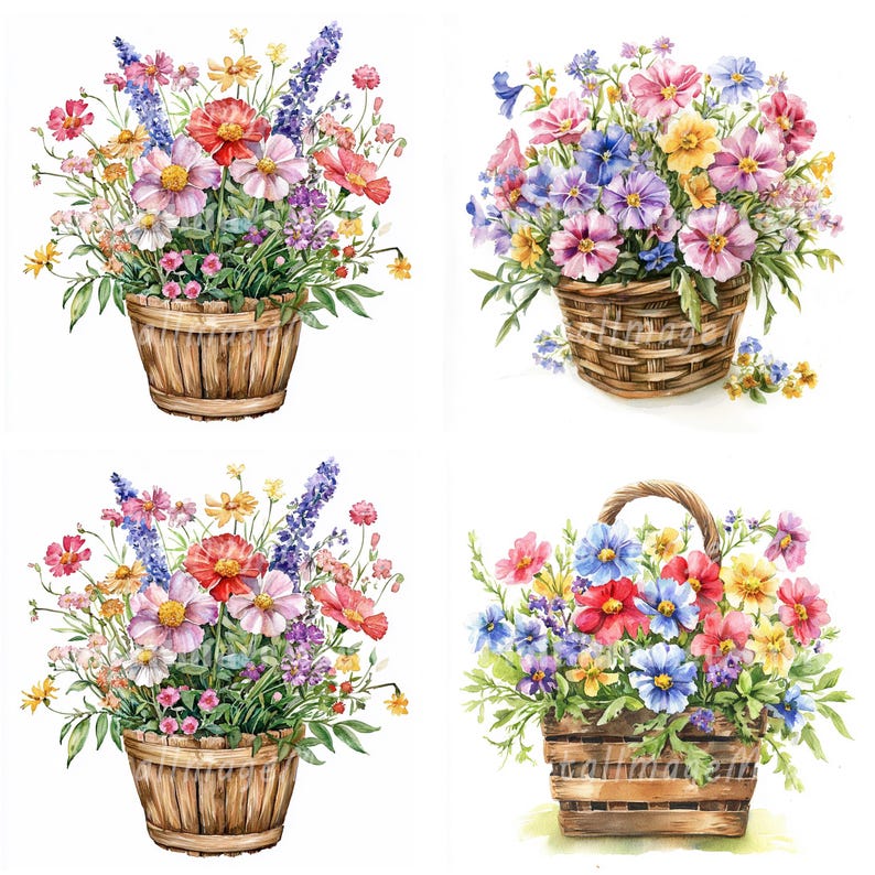 Summer Flowers Clipart 24 High Quality Jpgs Digital Download Card ...