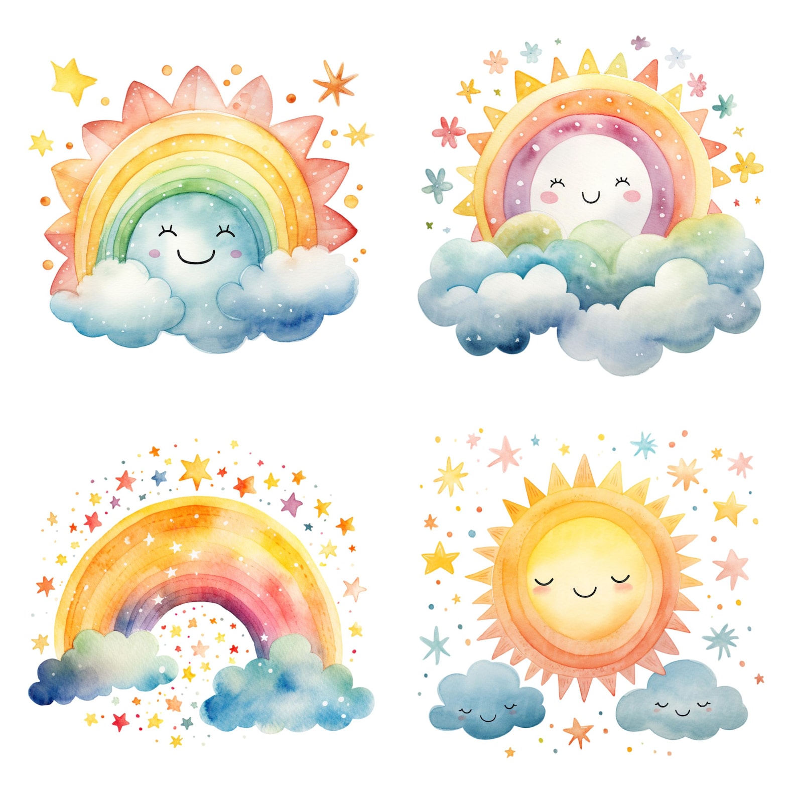 19 Sun and Rainbow Clipart, Nursery Rainbow, Printable Watercolor ...