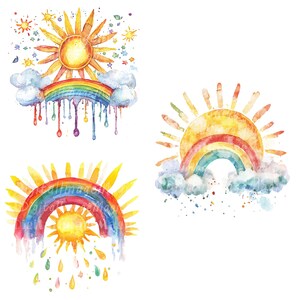 24 Sun and Rainbow Clipart, Nursery Rainbow, Printable Watercolor ...