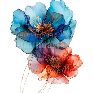 18 Abstract Flowers Clipart, Blue Gold Flower, Flowers Print, Printable ...