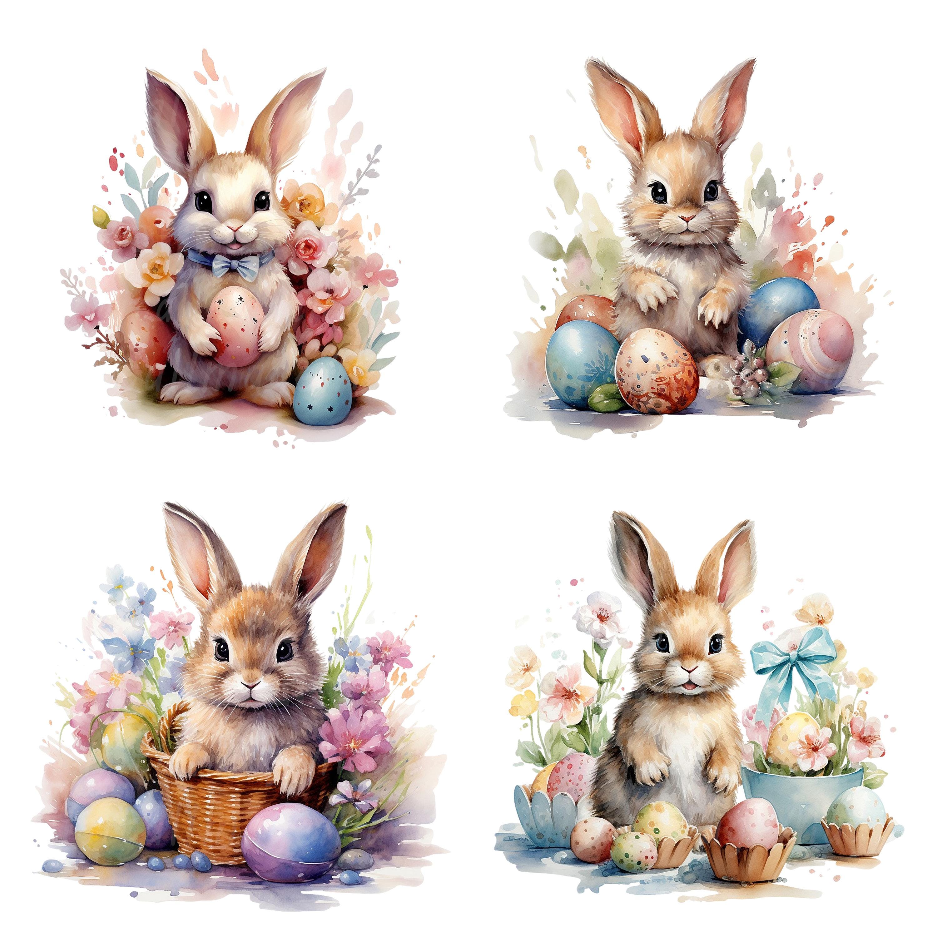 19 Easter Bunny Clipart, Rabbit Clipart, Printable Watercolor Clipart ...