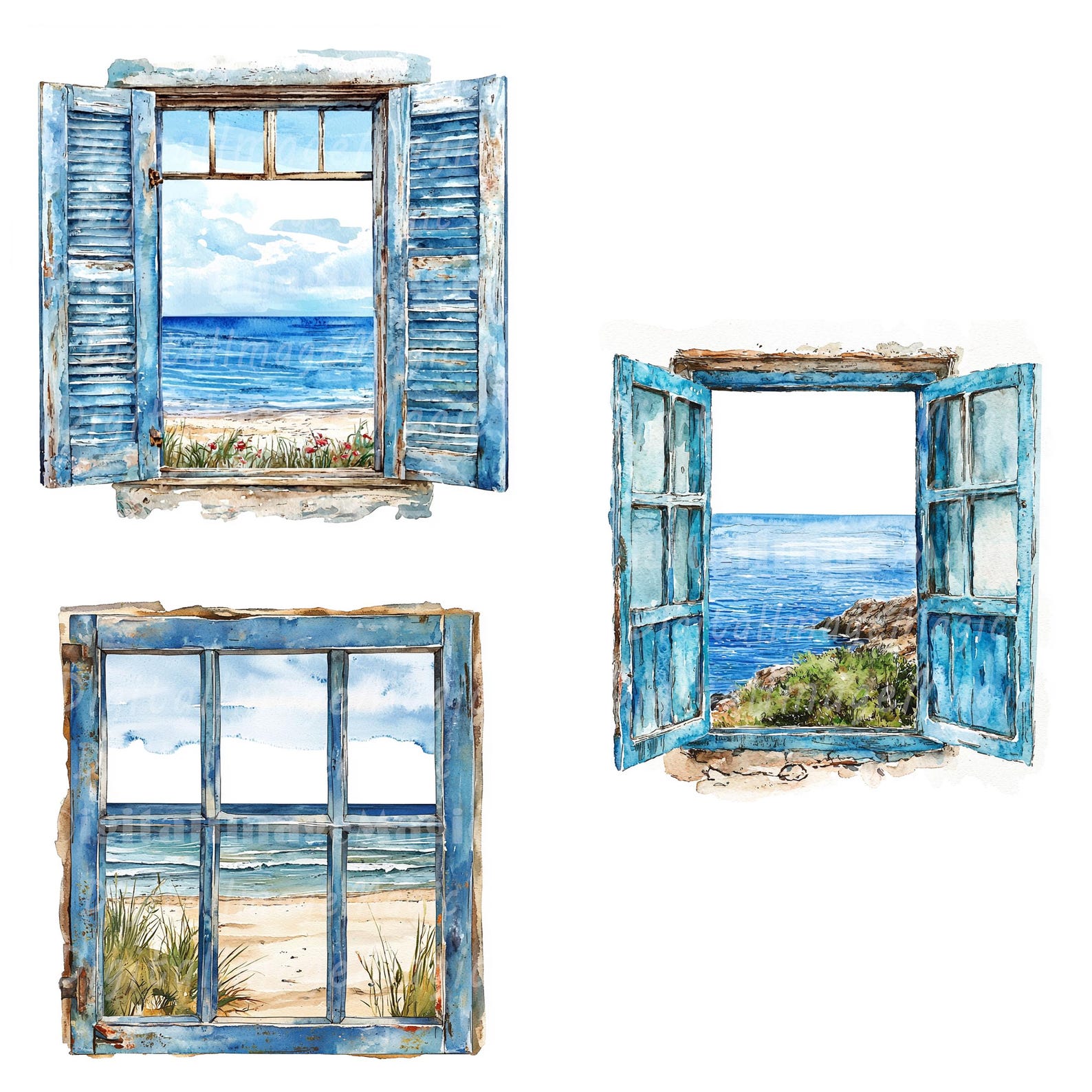 24 Window Ocean View Clipart, Window to Sea Clipart, Printable ...