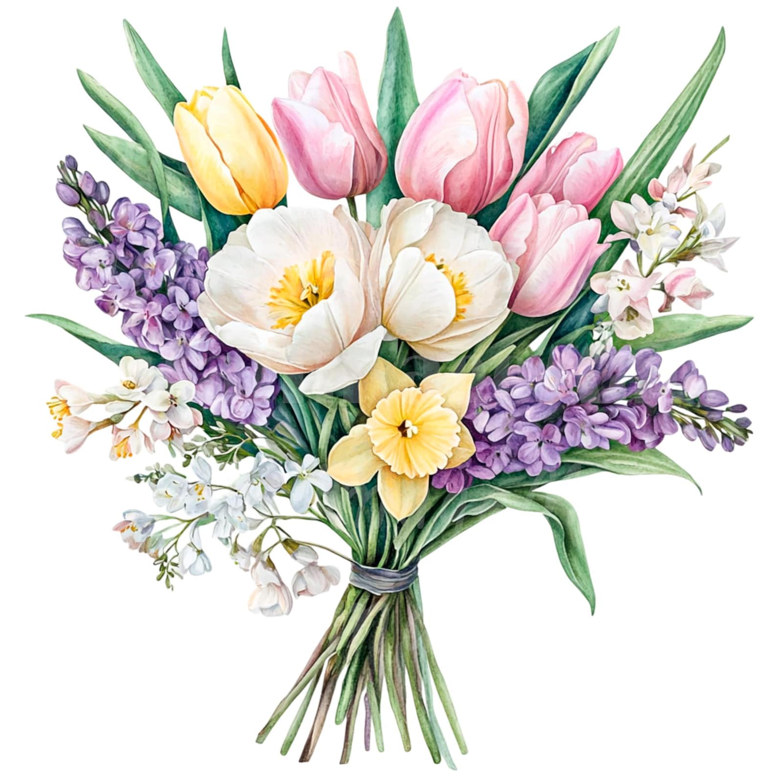 18 Spring Flowers Clipart, Flowers Bouquet Clipart, Printable ...