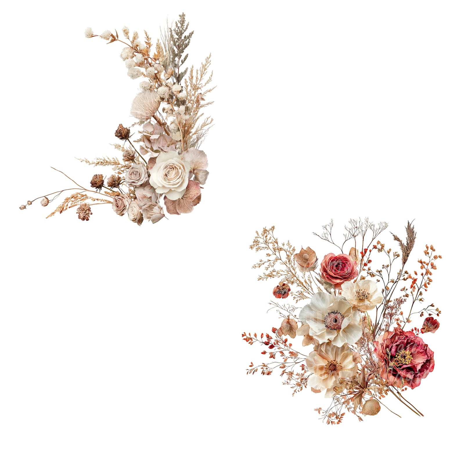 24 Boho Flowers Bouquet Clipart, Flowers Wall Art, Elegant, Printable ...