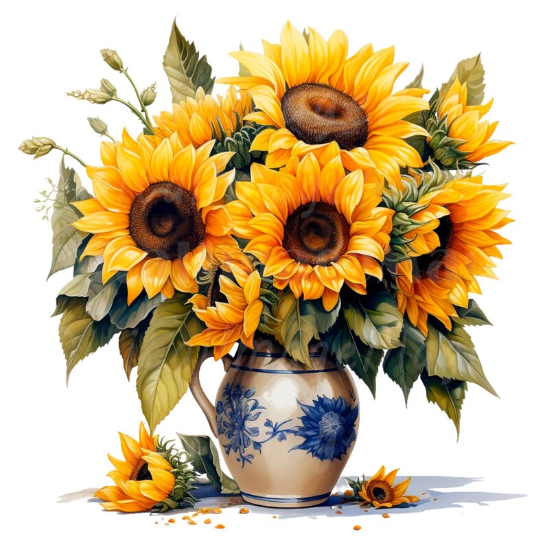 Sunflowers Clipart, Sunflowers in Vase, Printable Watercolor Clipart ...