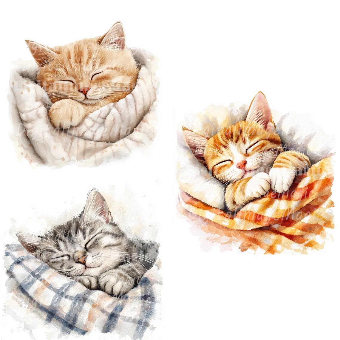 24 Sleeping Cat Clipart, Cozy Cat Clipart, Printable Watercolor Clipart ...