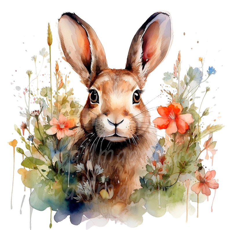 18 Surprised Hare Clipart, Amazed Rabbit, Printable Watercolor Clipart ...