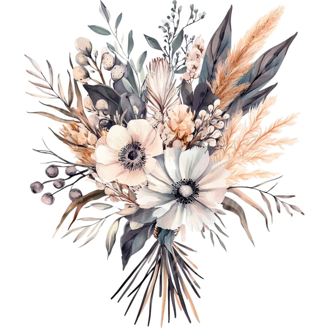 19 Boho Flowers Bouquet Clipart, Flowers Natural, Poster, Printable ...