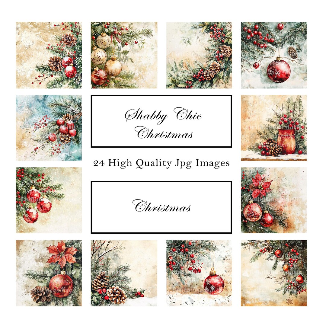 Shabby Chic Christmas 12 X 12 Digital Paper Pack, Scrapbook Paper ...