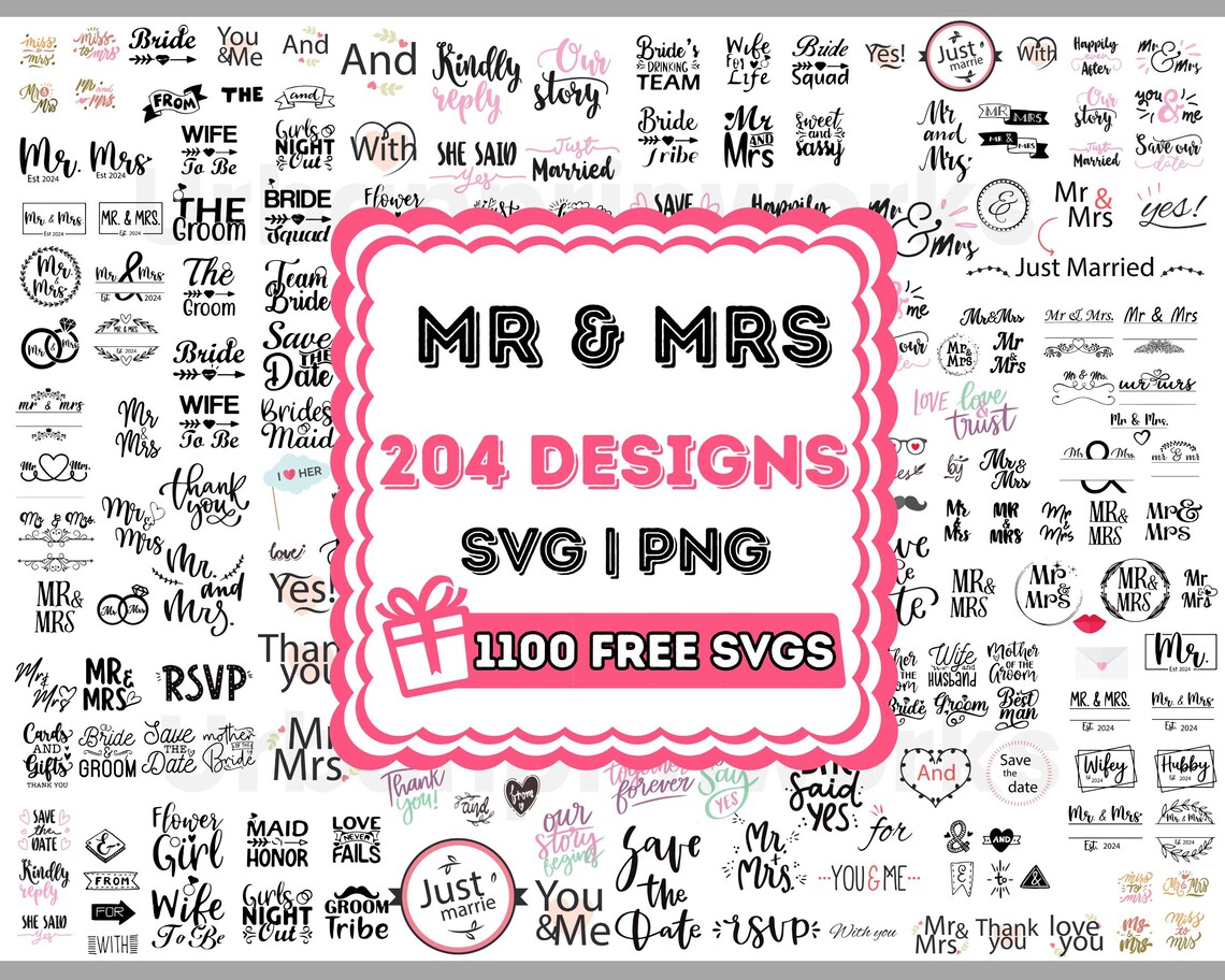 Mr and Mrs Svg Bundle, Mr and Mrs Png, Wedding Svg Bundle, Marriage Svg ...