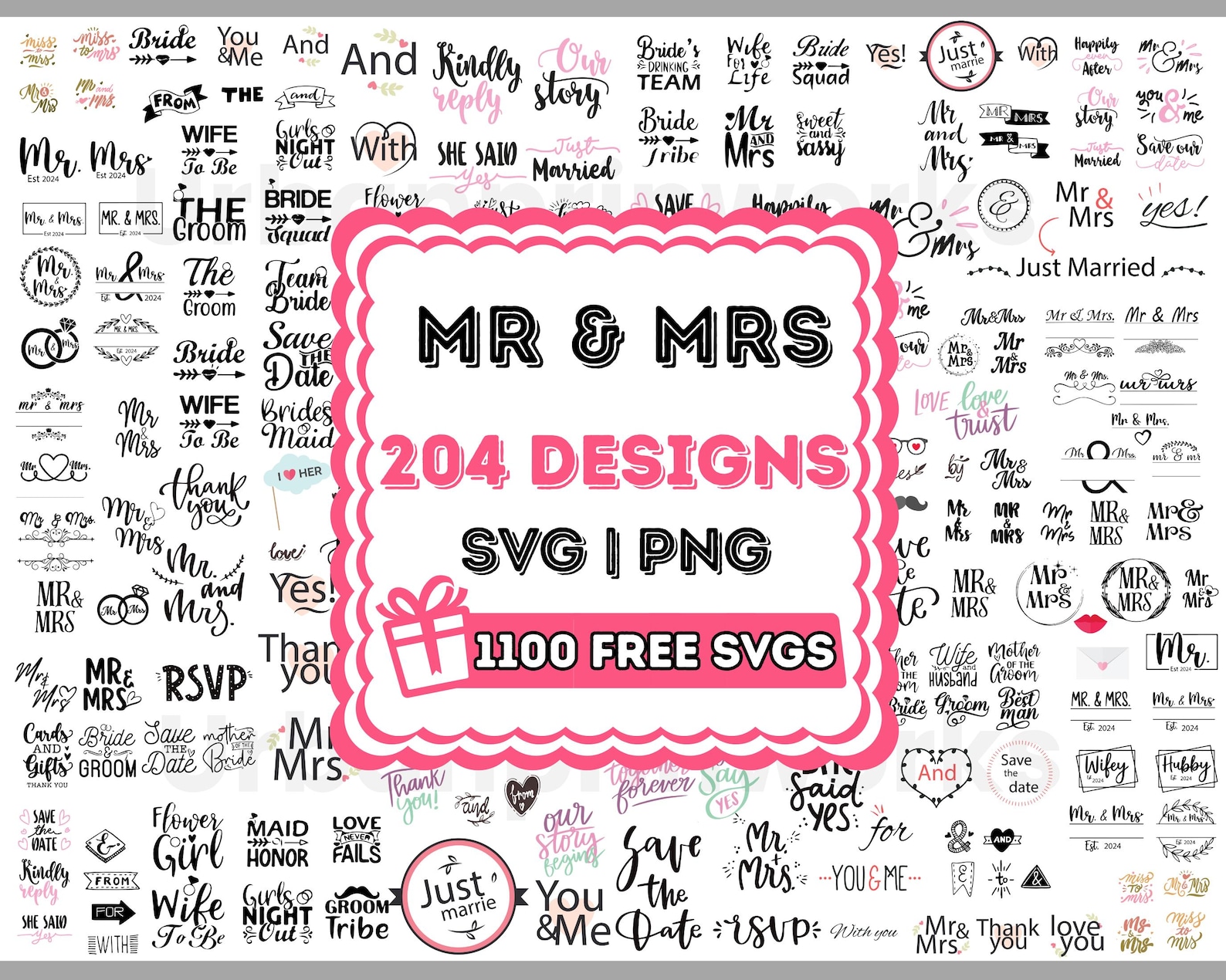 Mr and Mrs Svg Bundle, Mr and Mrs Png, Wedding Svg Bundle, Marriage Svg ...