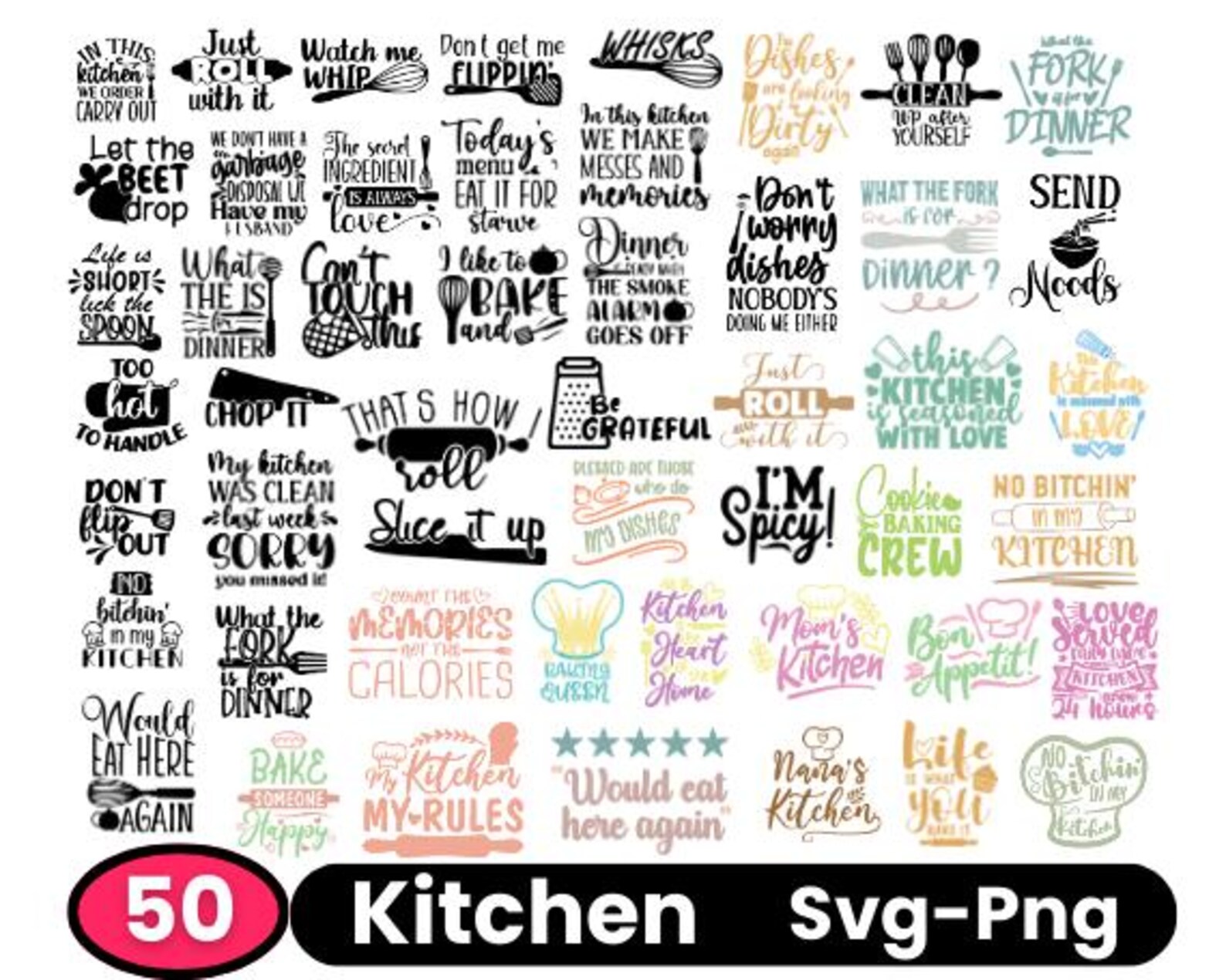 50 Kitchen Svg Bundle, Kitchen Monogram Svg, Baking Svg, Cooking Svg ...
