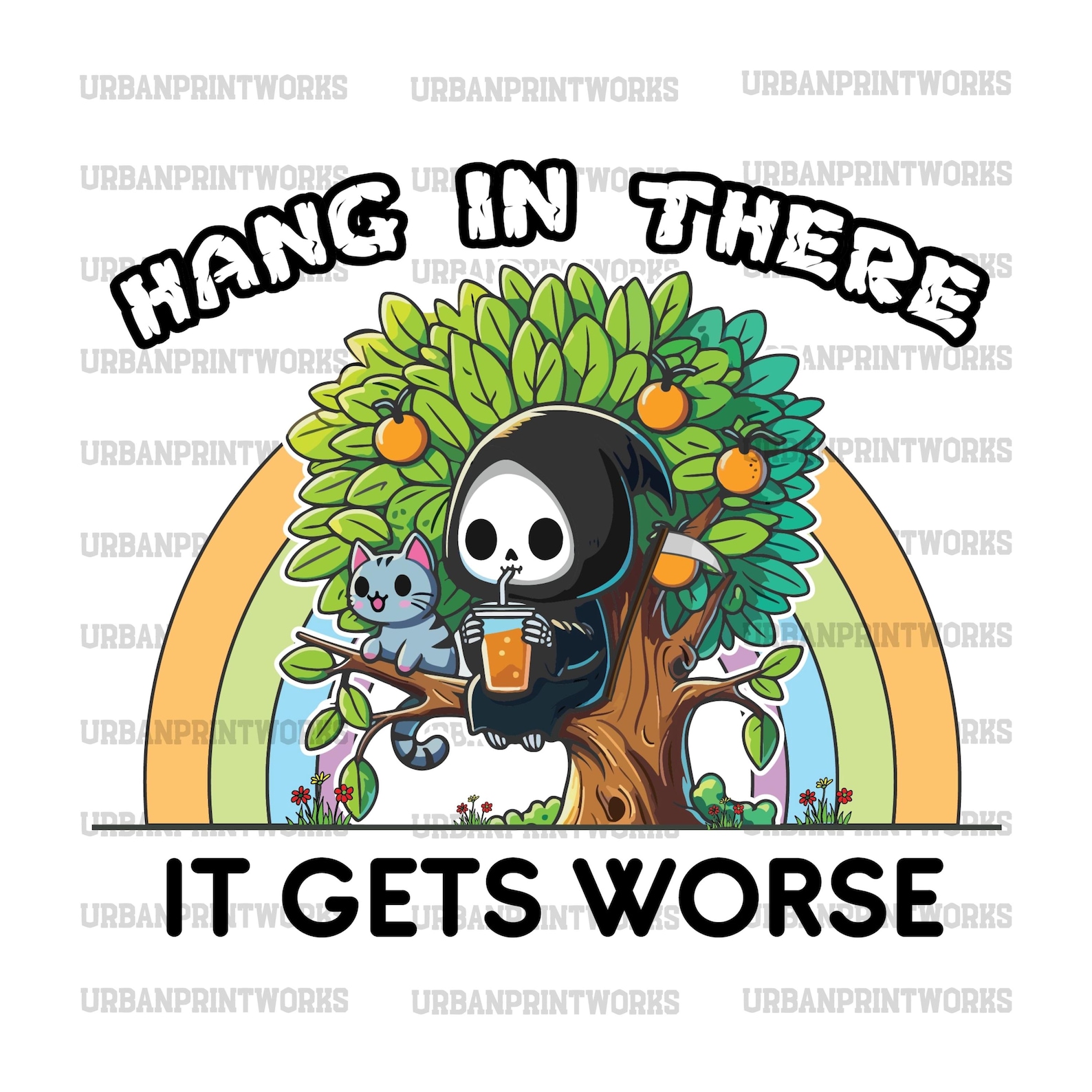 Hang in There It Gets Worse Png Shirt, Funny Ghost Cat Svg Png, Snarky ...