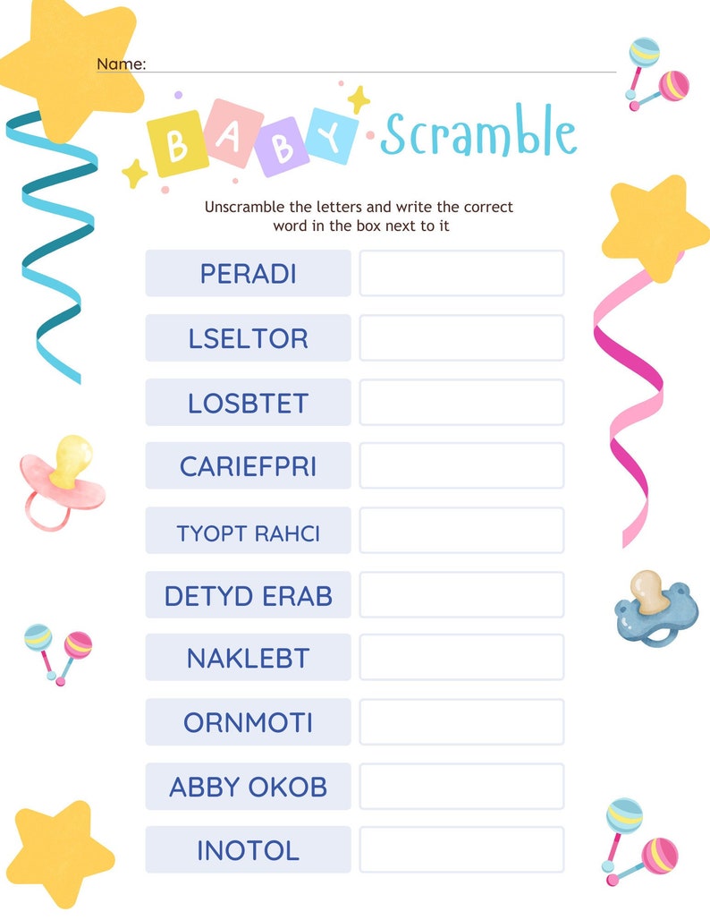 Baby Shower-printable Word Scramble Game - Etsy