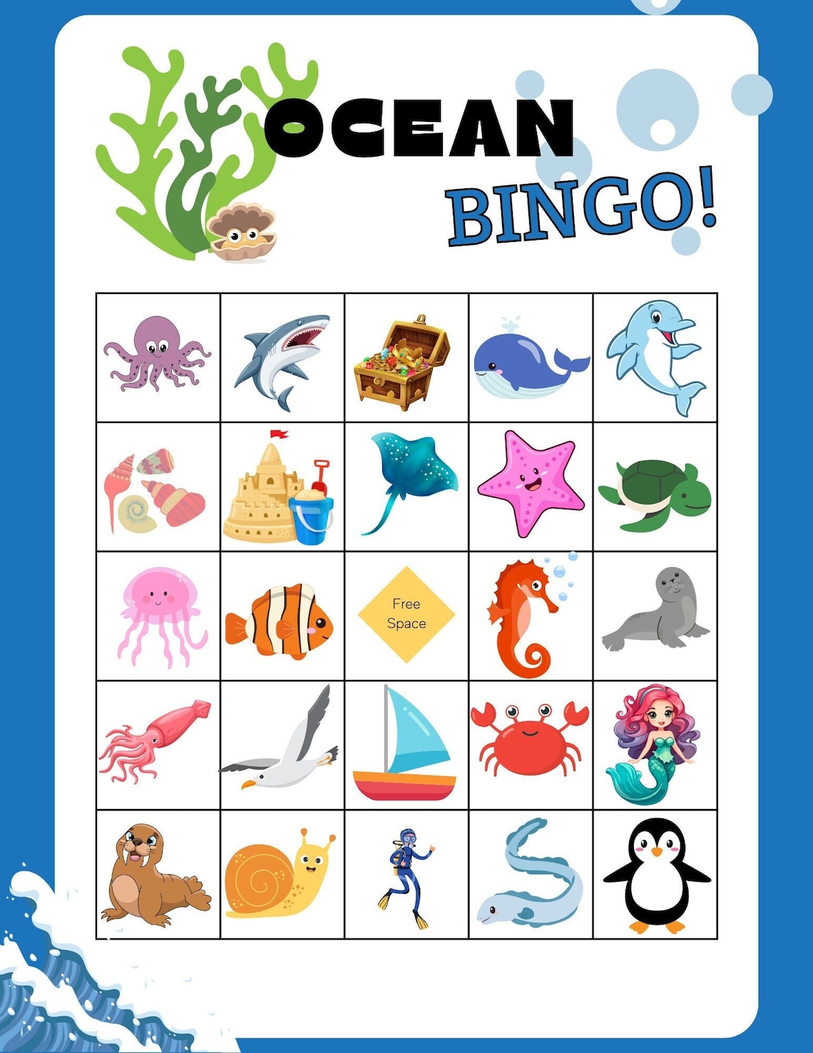 Ocean Theme Bingo Card Game - Etsy
