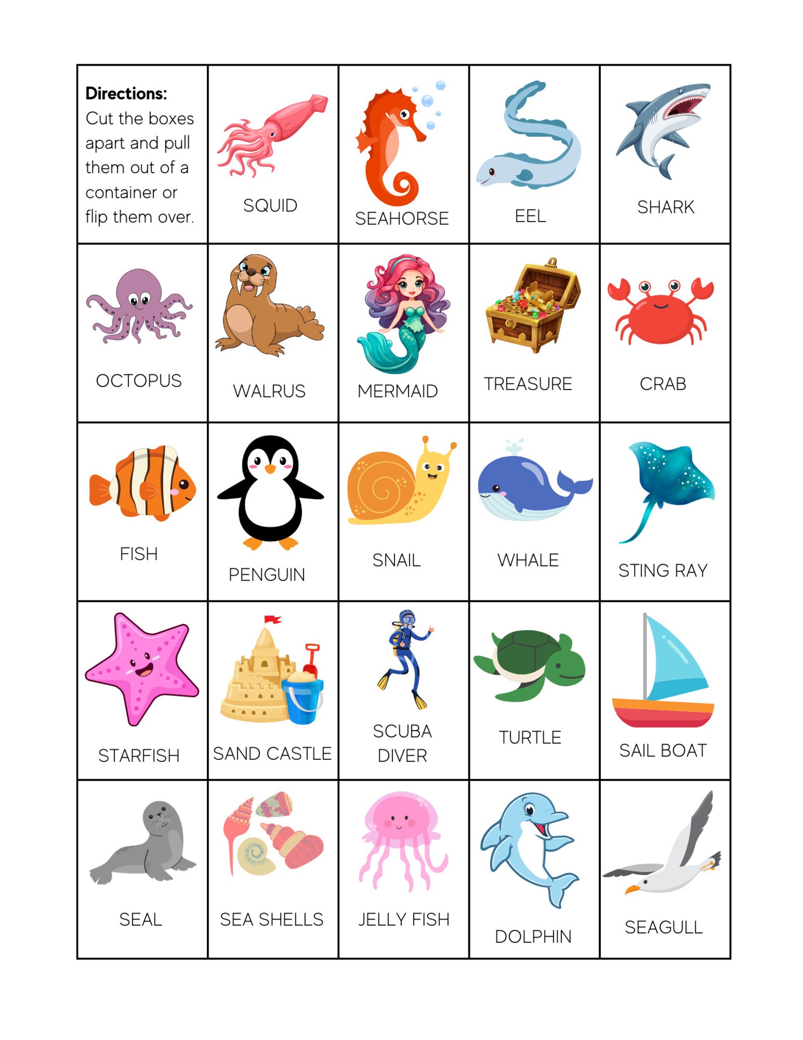 Ocean Theme Bingo Card Game - Etsy