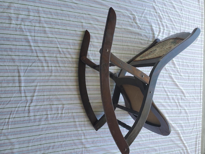 ROCKING CHAIR, Folding Rocking Chair, Dk. Brown Wooden Chair, Padded ...