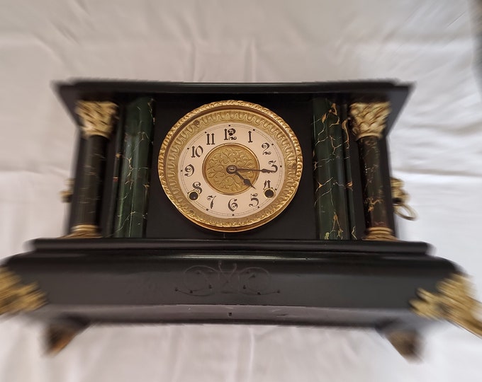 CLOCK, Antique " SETH THOMAS ", Adamantine Black Mantel Clock - Etsy