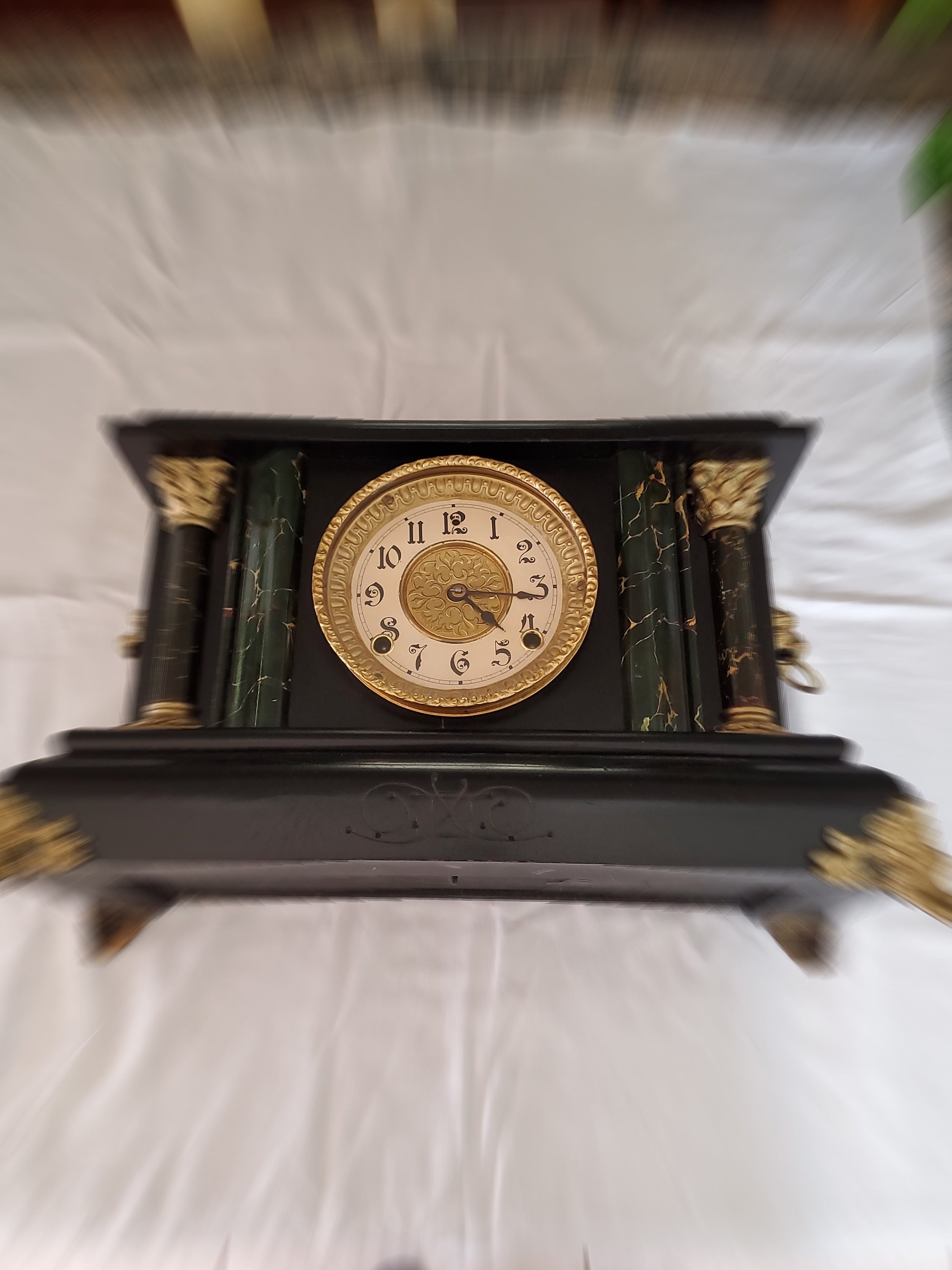 CLOCK, Antique " SETH THOMAS ", Adamantine Black Mantel Clock - Etsy