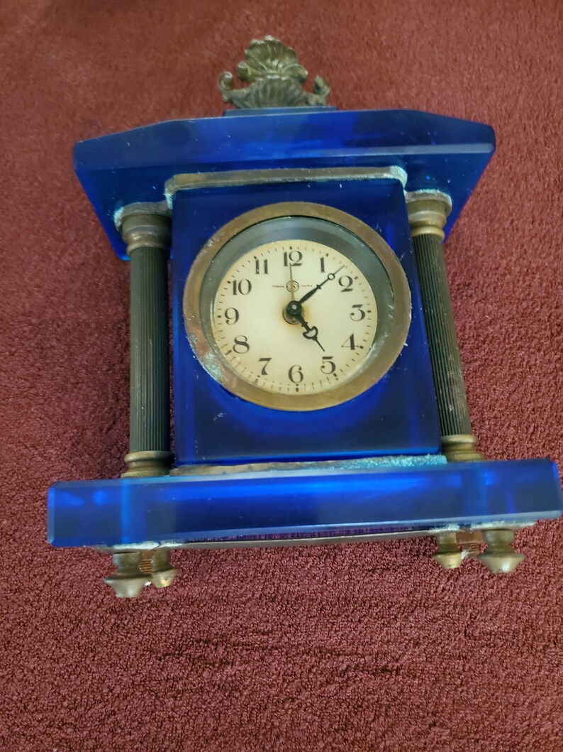 CLOCK, Antique COBALT BLUE , Carriage, Mantle Desk Clock - Etsy