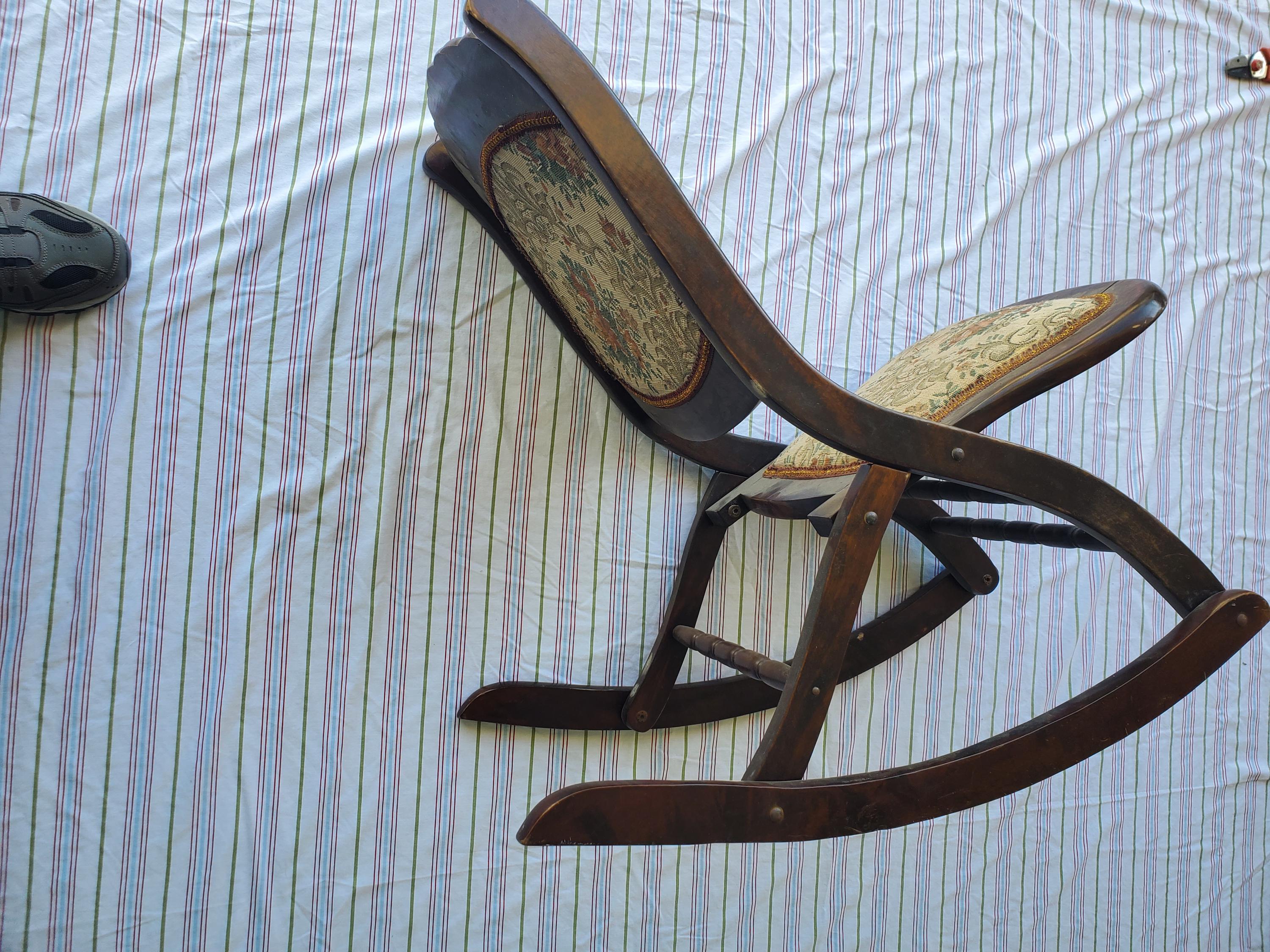 ROCKING CHAIR, Folding Rocking Chair, Dk. Brown Wooden Chair, Padded ...