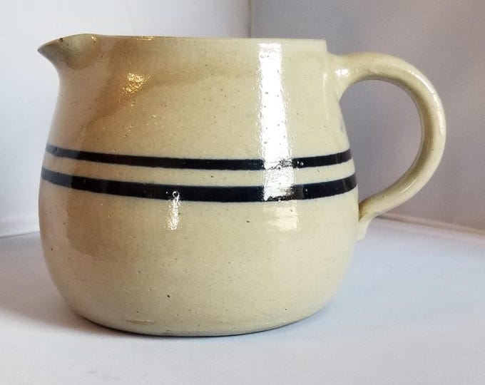 Stoneware Pottery Handmade Pitcher With Blue Stripes Crock-pot Style ...