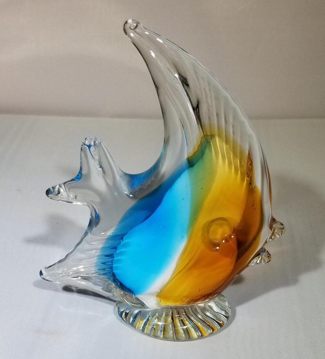 Angel Fish Art Glsss Murano Style Figurine With Blue and Amber Over ...