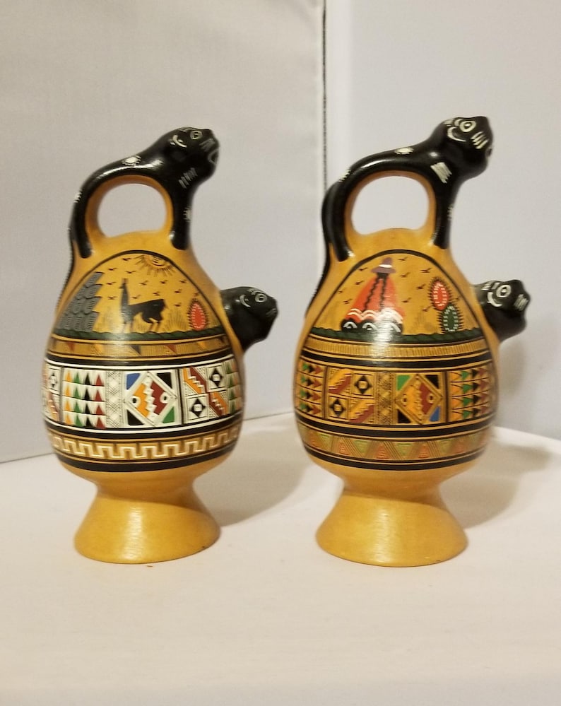 Handpainted Red Pottery Puzzle Jug From Cusco Peru - Etsy