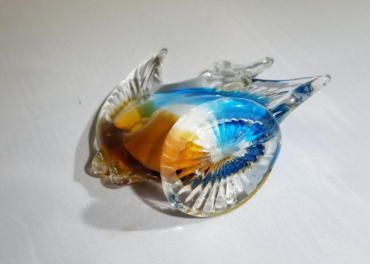 Angel Fish Art Glsss Murano Style Figurine With Blue and Amber Over ...
